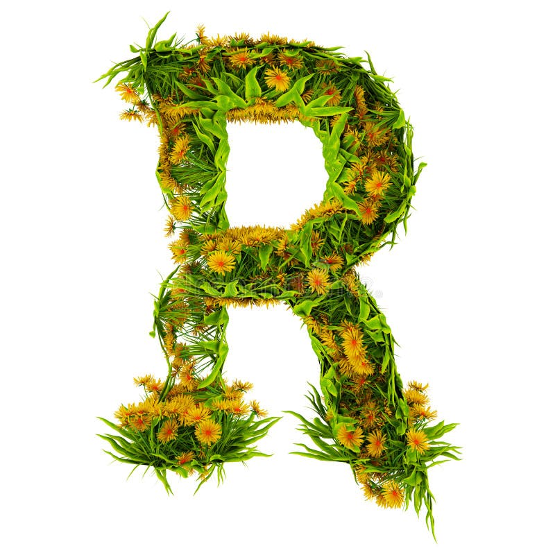 Letter R Made of Flowers and Grass Isolated on White. 3d Illustration ...