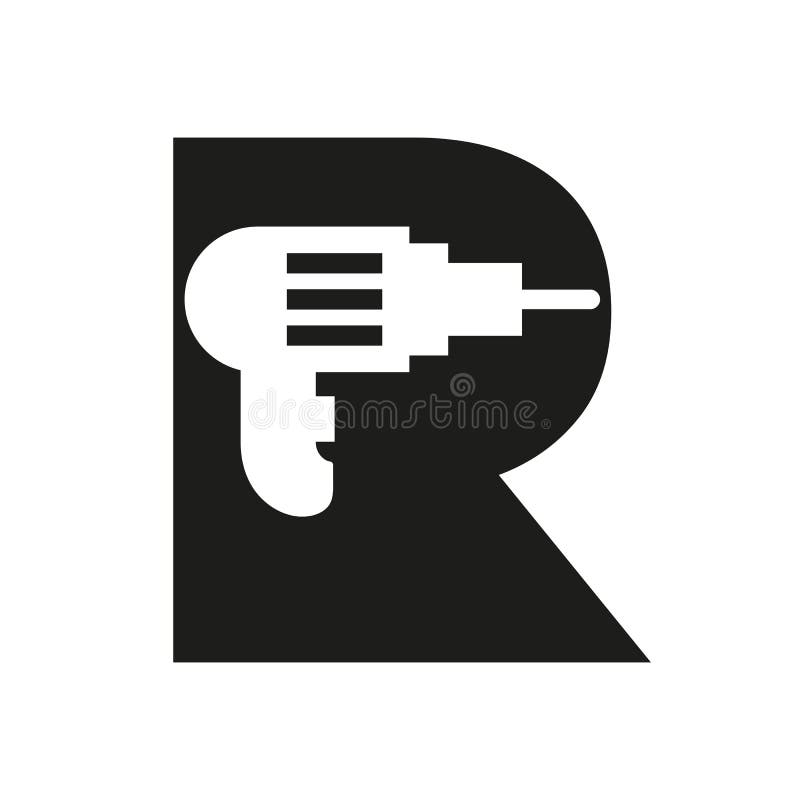 Letter R Manufacturing Construction Logo Design Concept with Drill ...