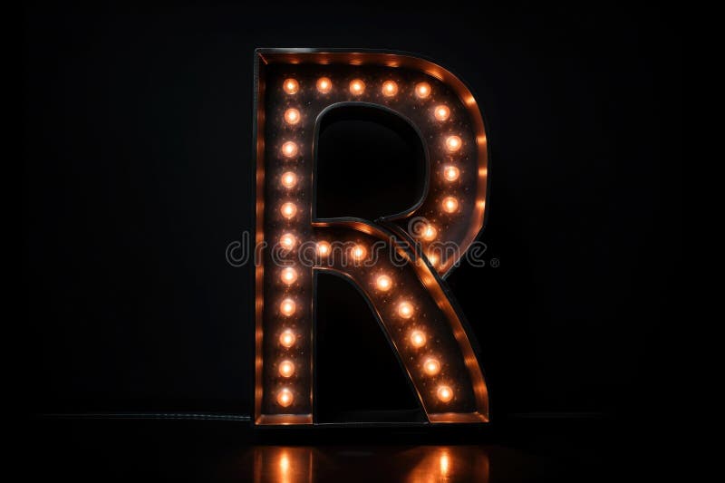 Letter R, Marquee Lights Style, on Black Background Stock Photo - Image ...