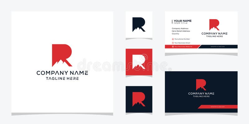Letter R Mountain Hill Rock Logo Design, Business Card Vector Template ...