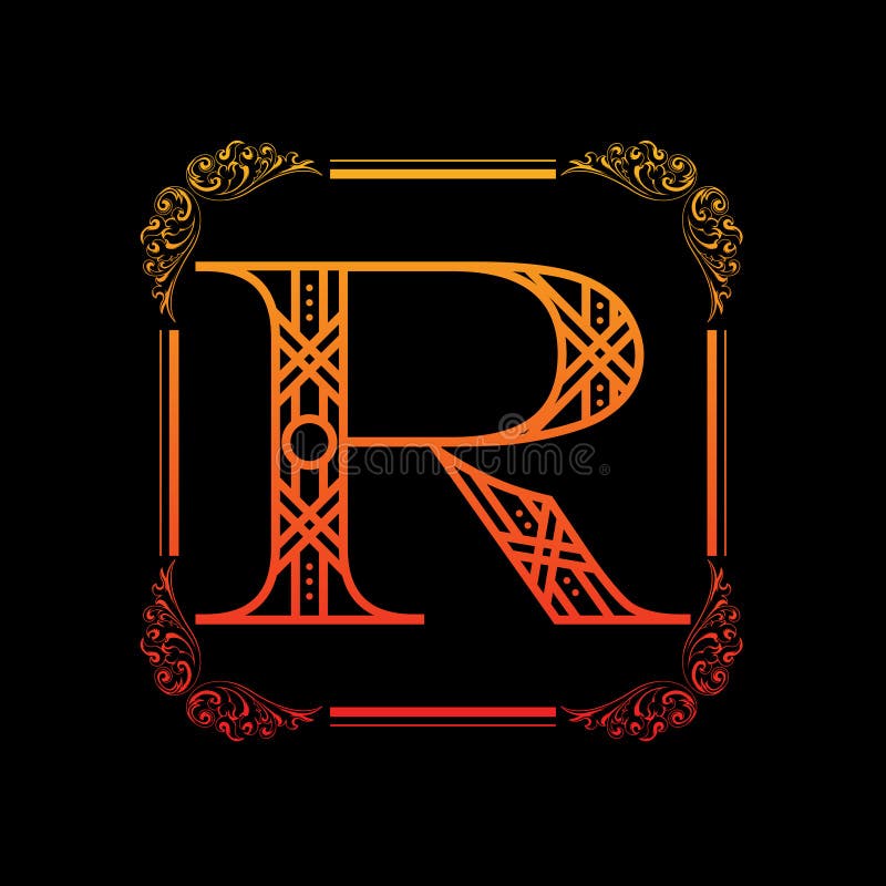 Letter R with ornament stock vector. Illustration of flame - 88143228
