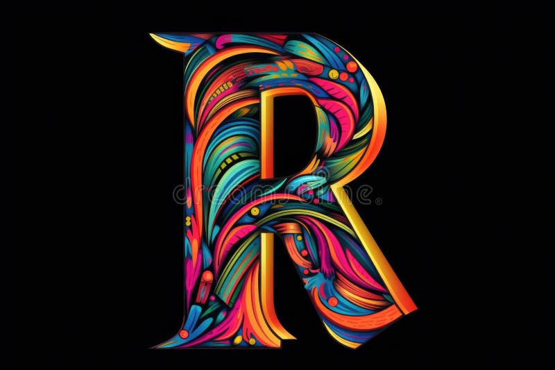 Letter R, Pop Art Style, on Black Background Stock Illustration ...