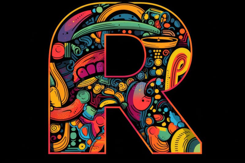 Letter R, Pop Art Style, on Black Background Stock Illustration ...