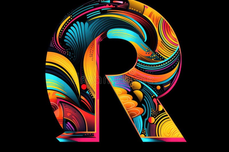Letter R, Pop Art Style, on Black Background Stock Illustration ...