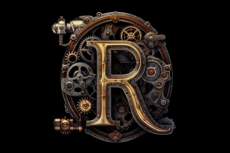 Letter R, Steampunk Style, on Black Background Stock Illustration ...