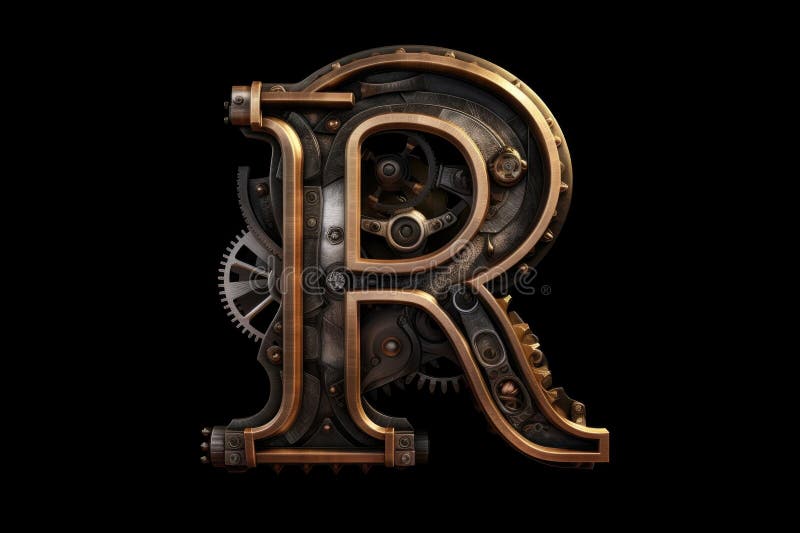 Letter R, Steampunk Style, on Black Background Stock Image - Image of ...