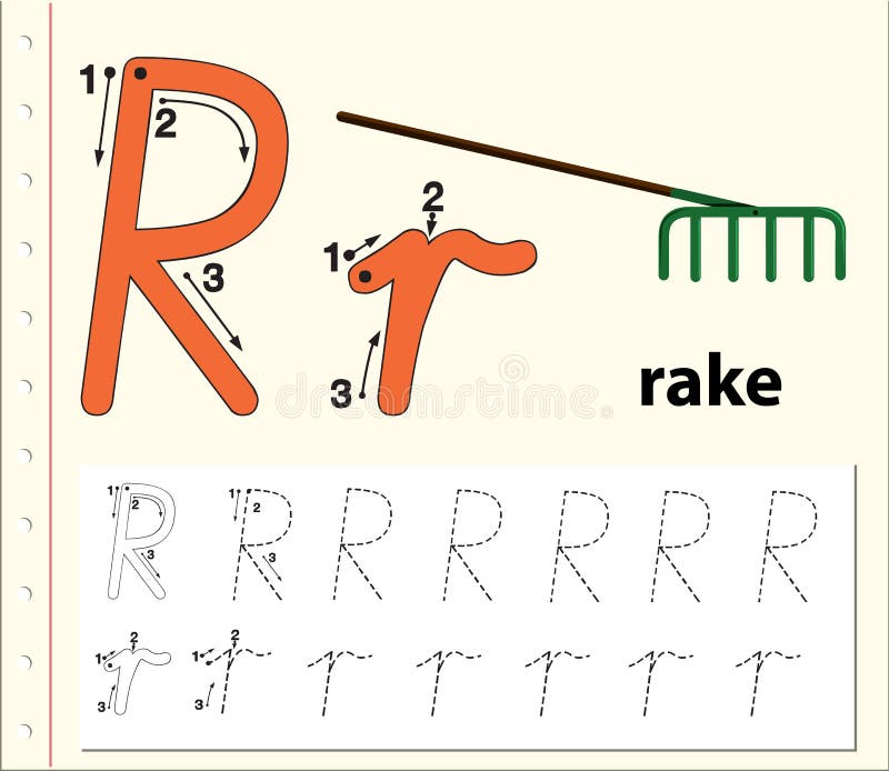Letter R Tracing Alphabet Worksheets Stock Vector - Illustration of ...