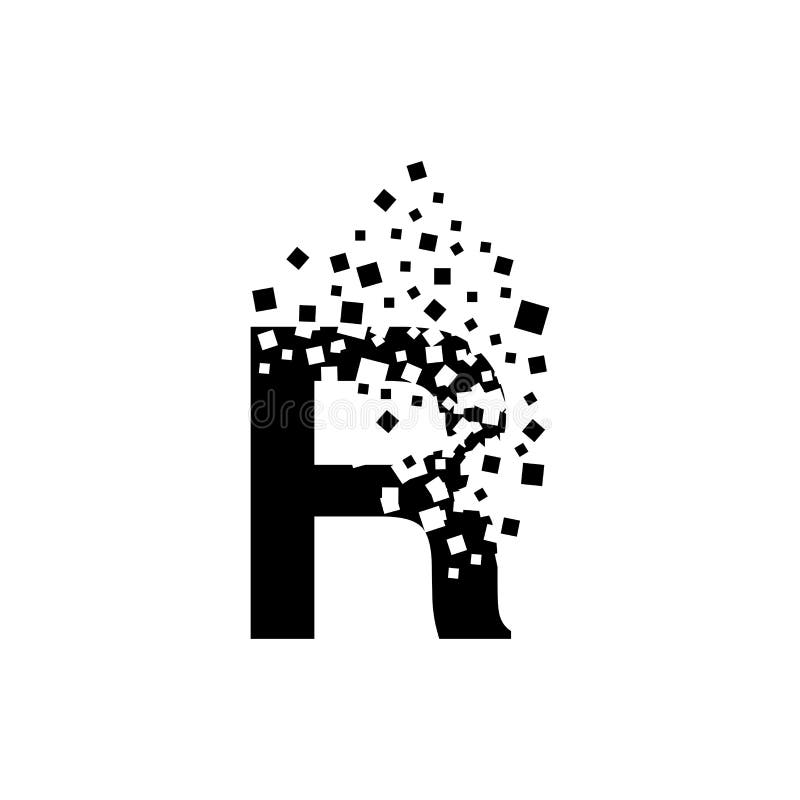 The Letter R Turns into a Cloud of Squares of Different Sizes Stock ...
