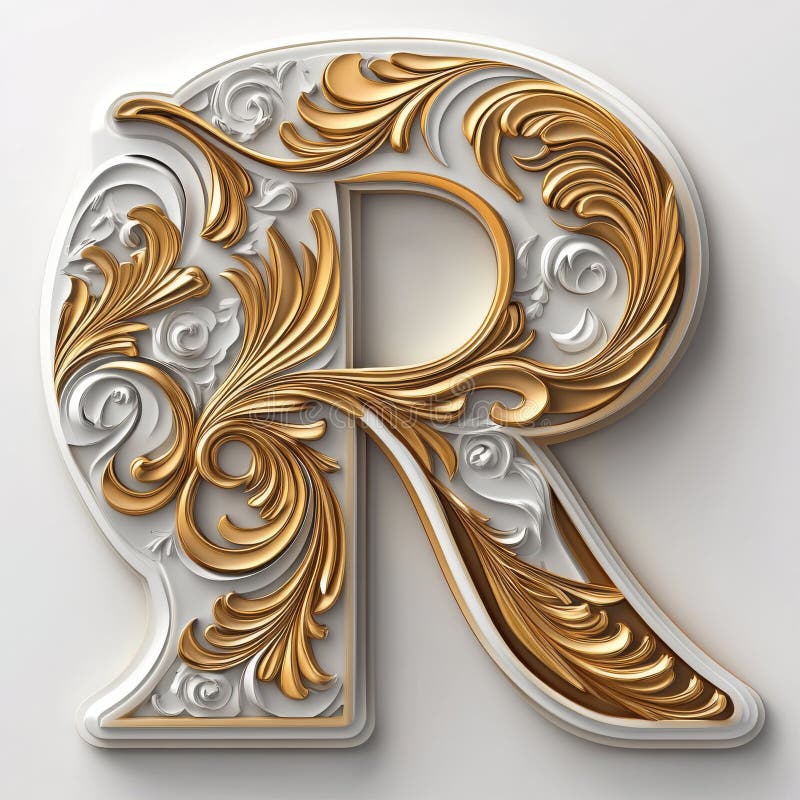 White Letter R with Intricate Ornamental Design. Elegant Floral ...