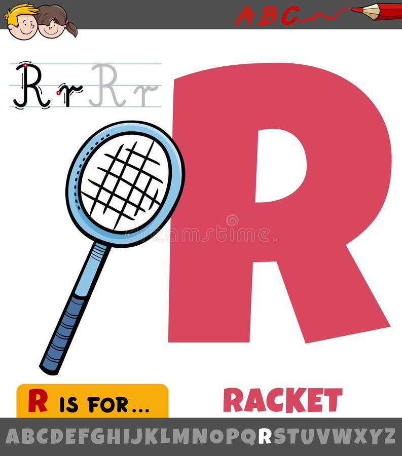 Letter R Worksheet with Cartoon Racket Object Stock Vector ...
