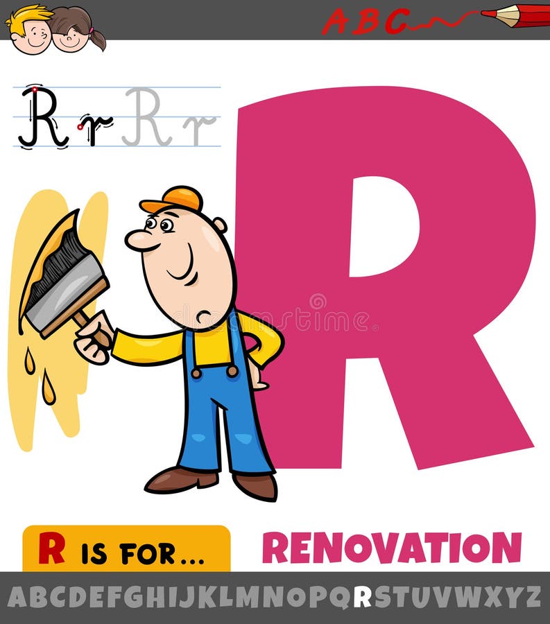 Letter R Worksheet with Cartoon Renovation Phrase Stock Vector ...