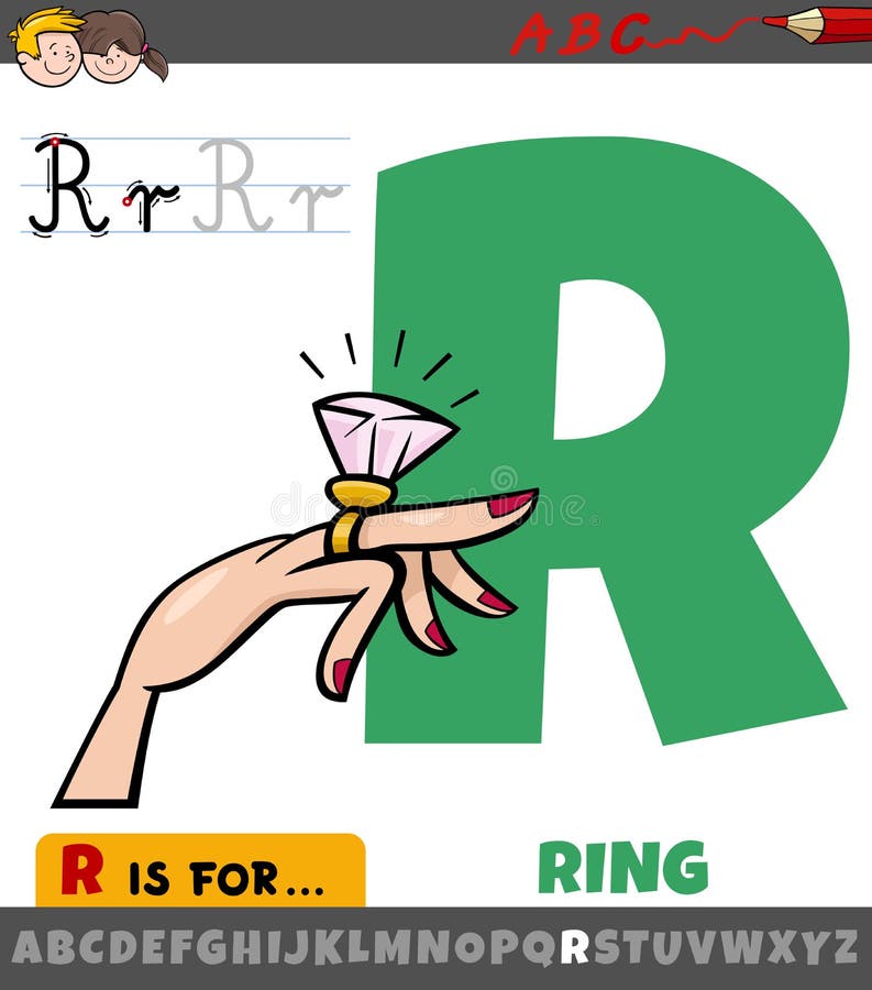 Letter R Worksheet with Cartoon Ring Object Stock Vector - Illustration ...
