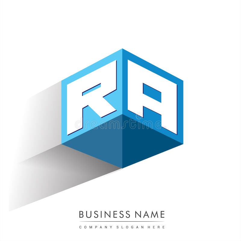 Letter RA Logo in Hexagon Shape and Blue Background, Cube Logo with ...