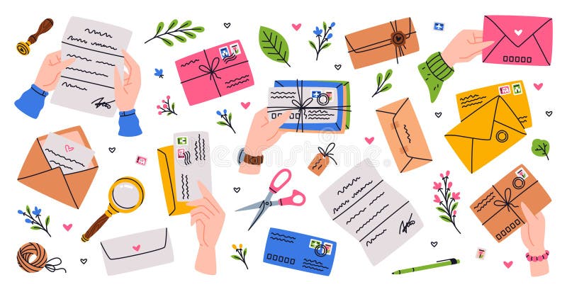 Letter Receive and Send with Envelope and Postage Stamp Vector Set ...
