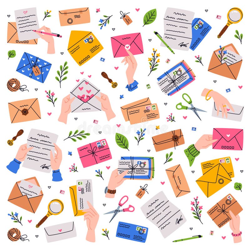 Letter Receive and Send with Envelope and Postage Stamp Vector Set ...