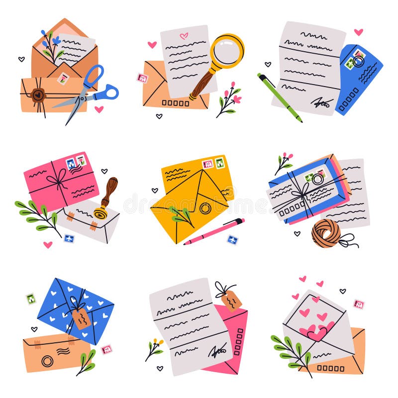 Letter Receive and Send with Envelope and Postage Stamp Vector Set ...