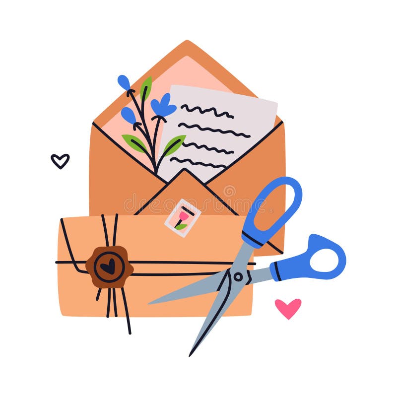Letter Receive and Send with Envelope and Scissors Vector Illustration ...
