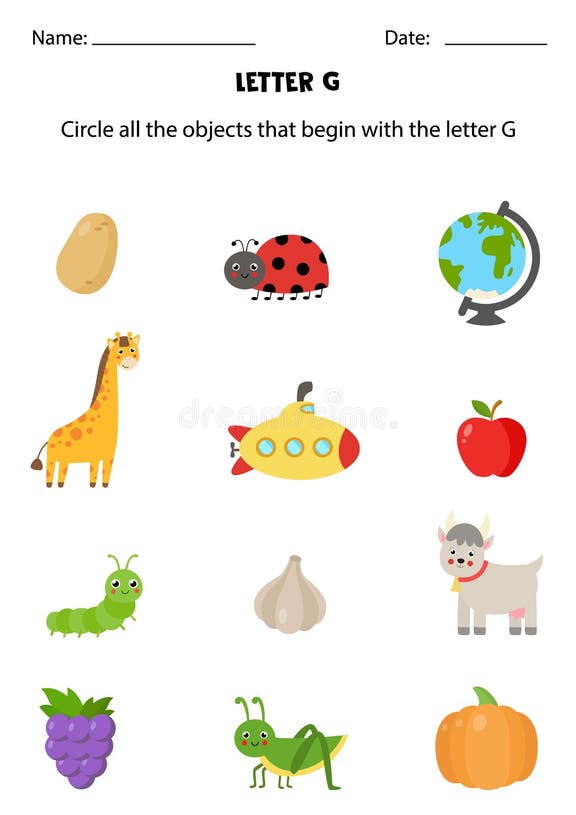 Letter Recognition for Kids. Circle All Objects that Start with G ...