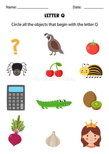 Letter Recognition for Kids. Circle All Objects that Start with Q ...