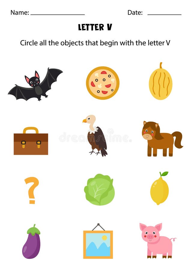 Letter Recognition for Kids. Circle All Objects that Start with V ...