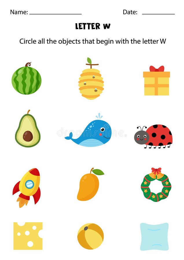 Letter Recognition for Kids. Circle All Objects that Start with W ...