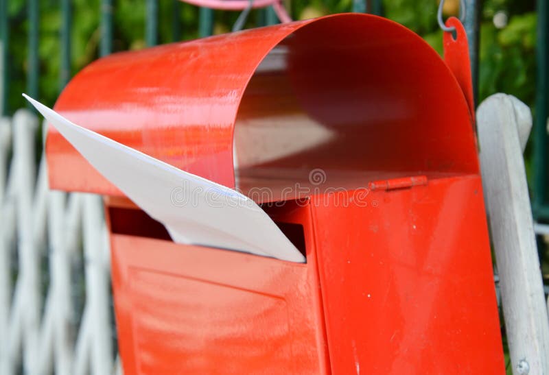 Letter in Red Post Box on Home Fence Stock Image - Image of fence, tool ...