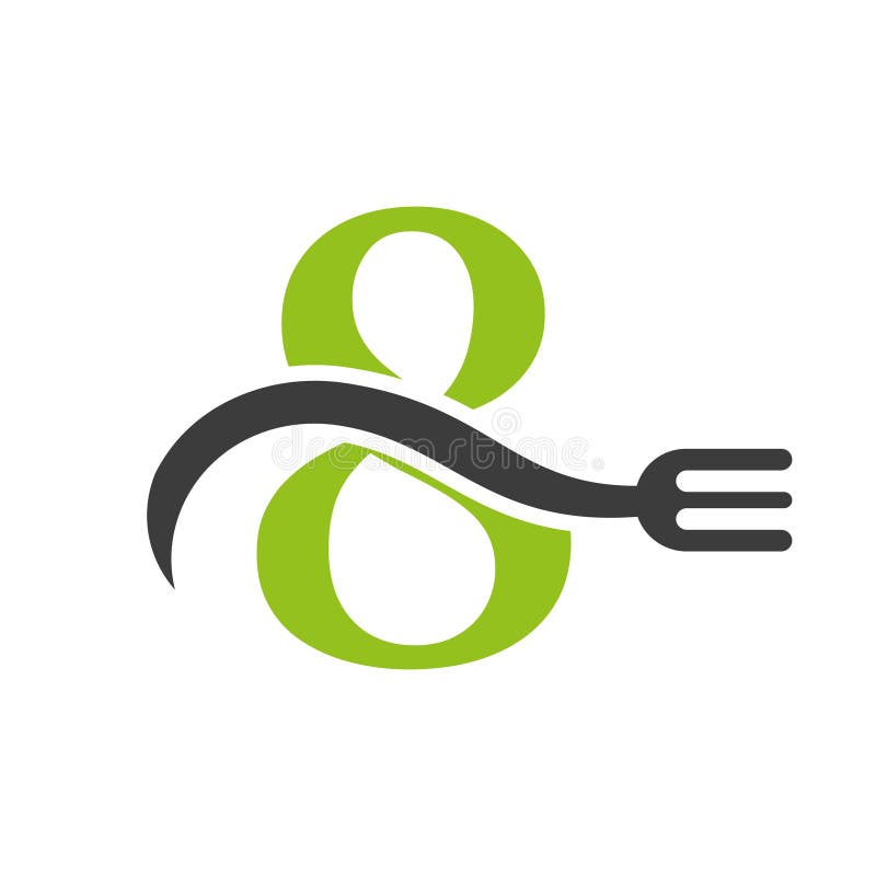 Letter 8 Restaurant Logo Concept with Fork Vector Template Stock Vector ...
