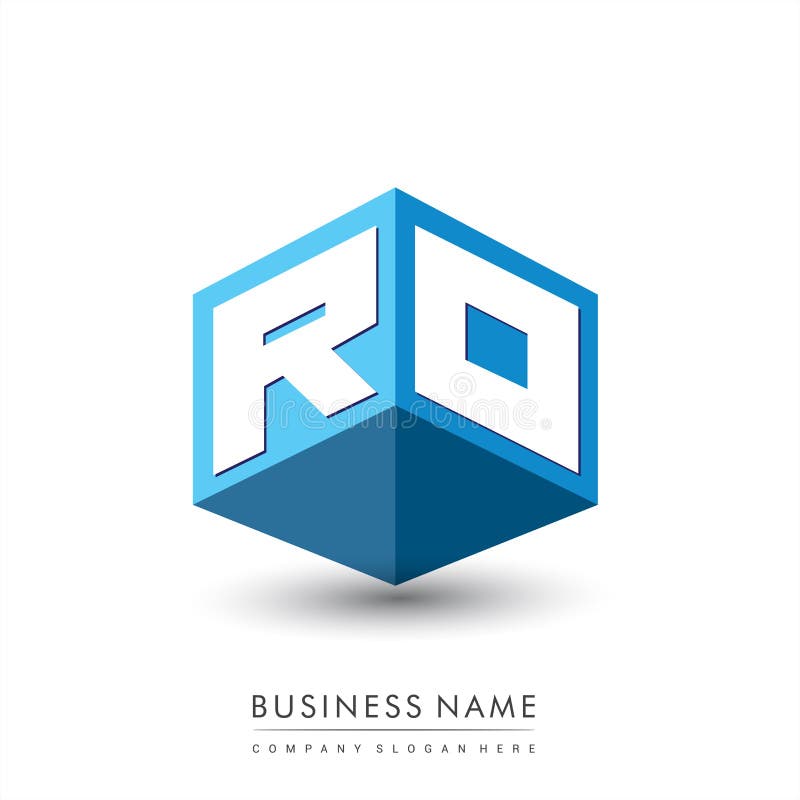Letter RO Logo in Hexagon Shape and Blue Background, Cube Logo with ...