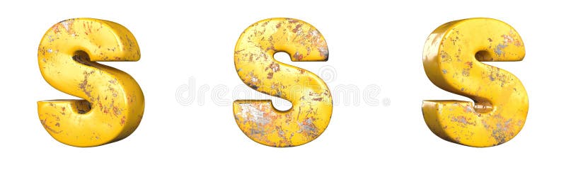 Letter S from Alphabet Set of Metallic Yellow Grunge Letters. Isolated ...