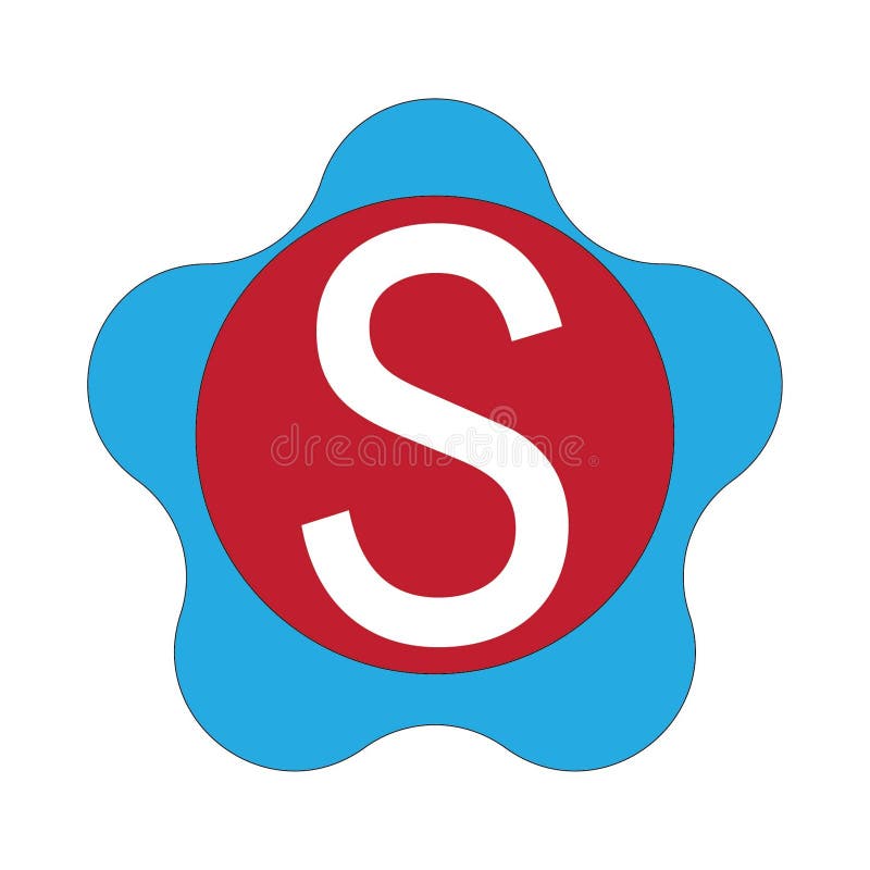 Letter S in a Circle with Blue Flower Petals Frame Stock Illustration ...