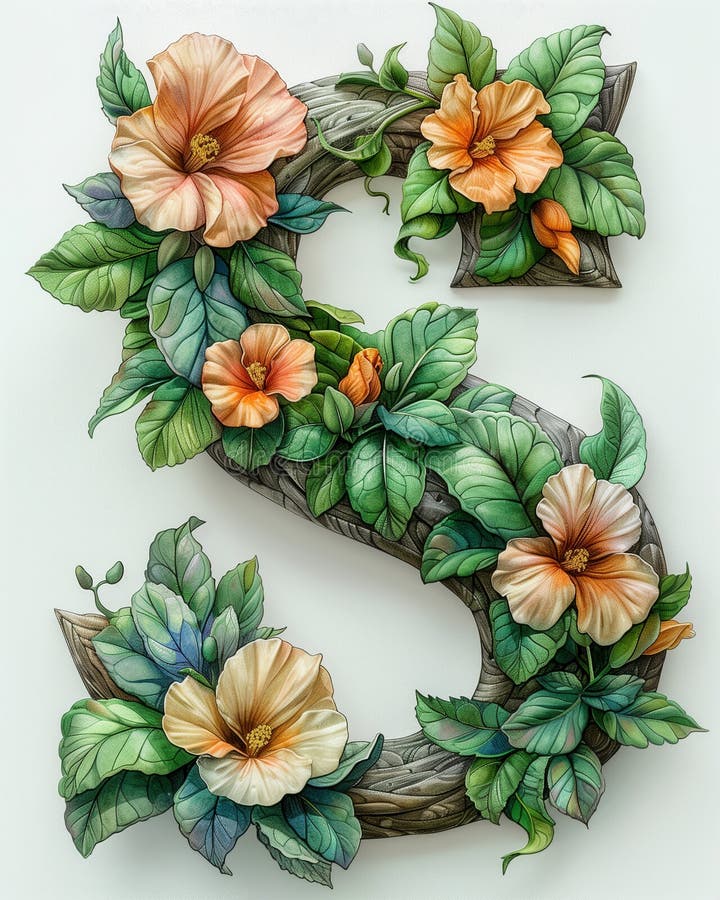 The Letter S of Colorful Flowers on a White Background. Stock Photo ...