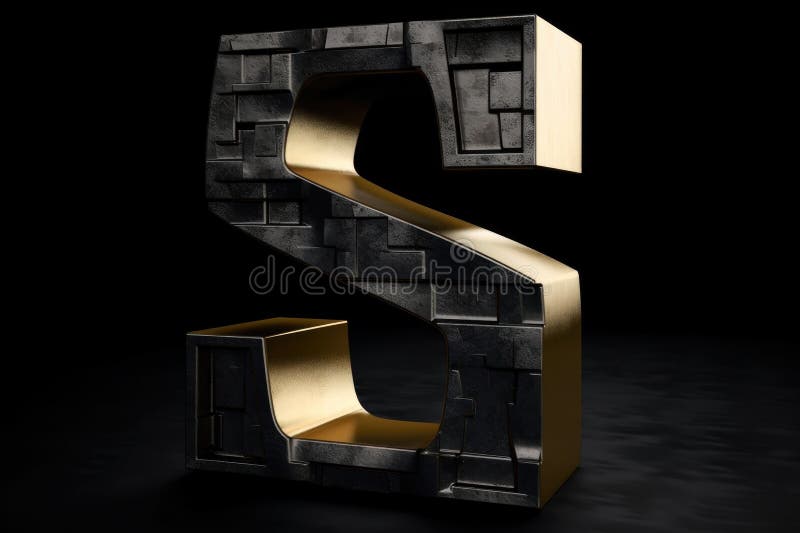 Letter S, 3d Block Letters Style, on Black Background Stock ...