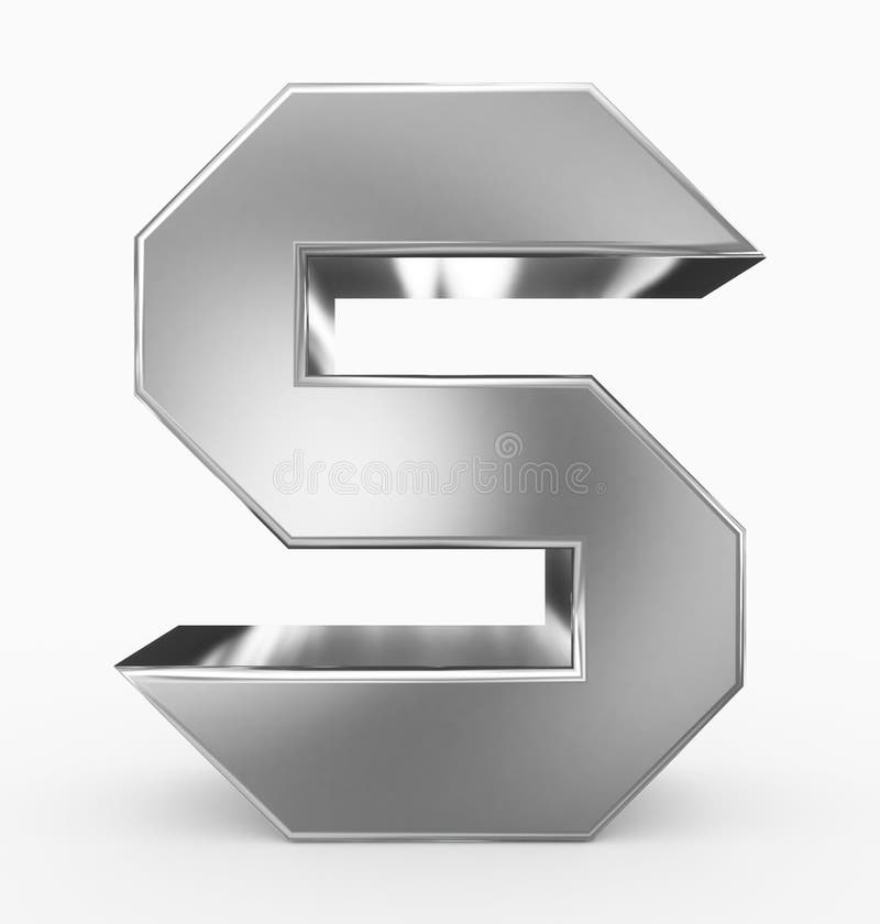 Letter S 3D Silver Isolated on White with Shadow - Orthogonal Pr Stock ...