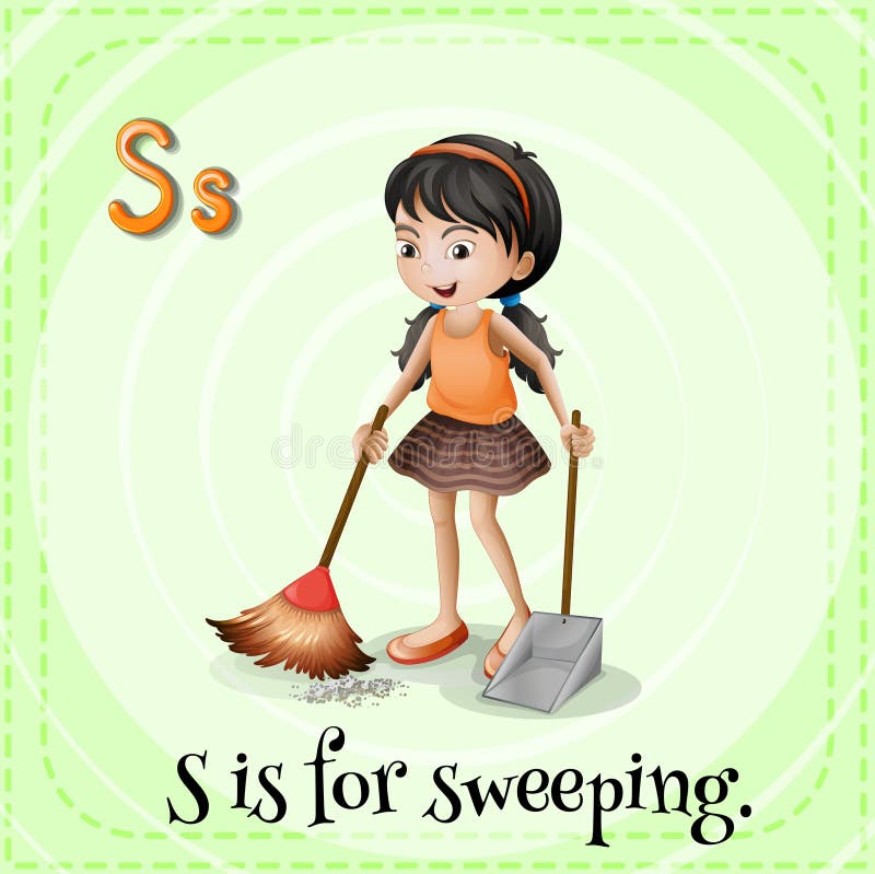 Flashcard of Boy Sweeping Floor Stock Vector - Illustration of ...