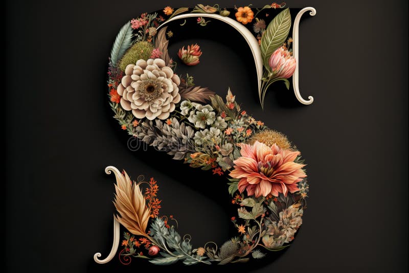 Letter S Flower Pattern, Created with Generative AI Technology Stock ...