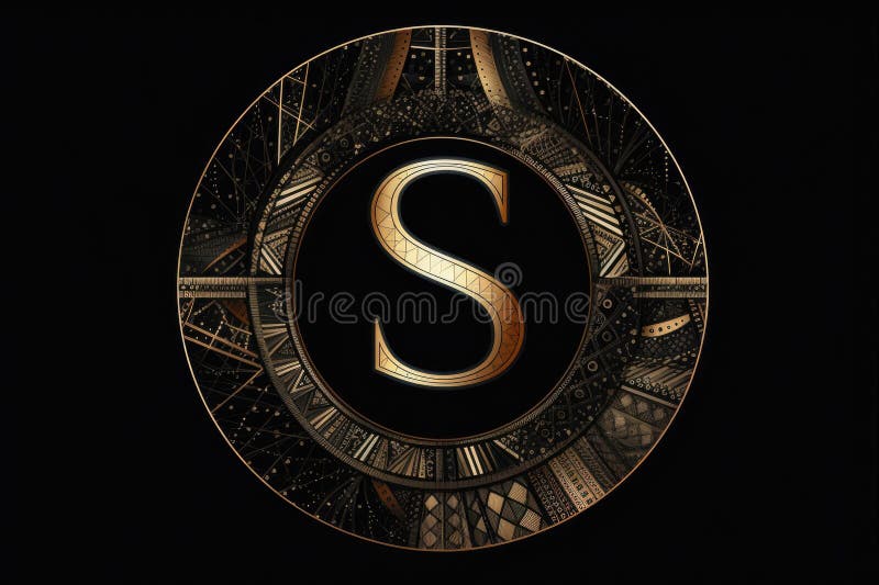 Letter S, Geometric Patterns Style, on Black Background Stock ...