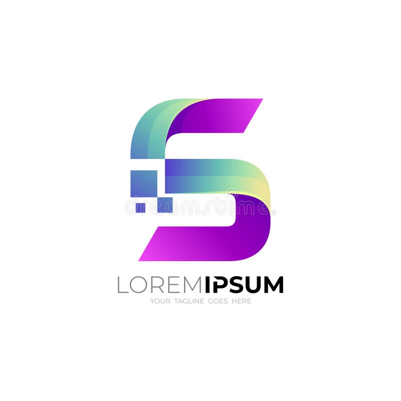 Letter S Logo and Pixel Design Technology, 3d Style Stock Vector ...