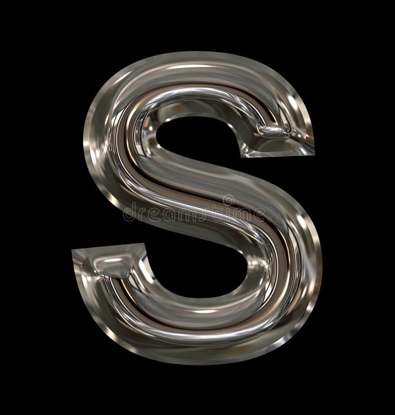 Letter S Rounded Shiny Silver Isolated on Black Stock Illustration ...