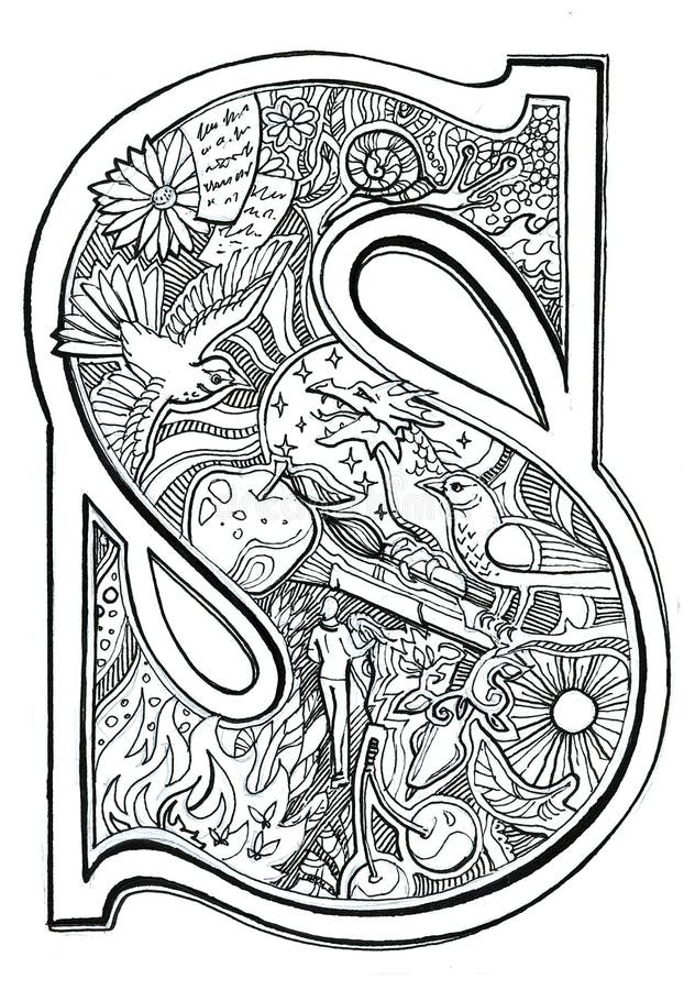 The Letter S in Style of Dudling Stock Illustration - Illustration of ...