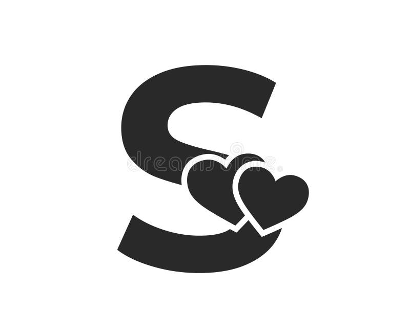 Letter S with Two Hearts. Text Element for Valentine`s Day Design Stock ...
