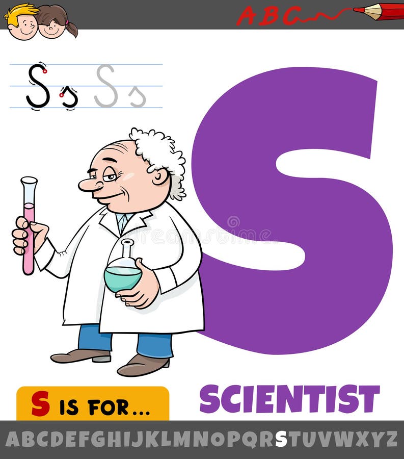 Letter S Worksheet with Cartoon Scientist Character Stock Vector ...