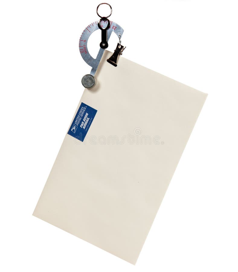 Letter Scale Weighing an Envelope Stock Photo - Image of postal, card ...
