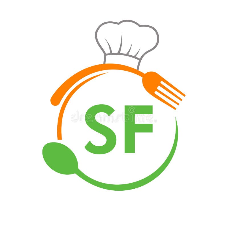 Letter SF Restaurant Logo with Chef Hat Spoon and Fork Template ...