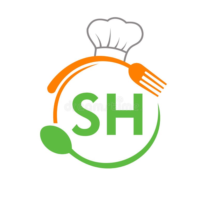 Letter SH Restaurant Logo with Chef Hat Spoon and Fork Template ...