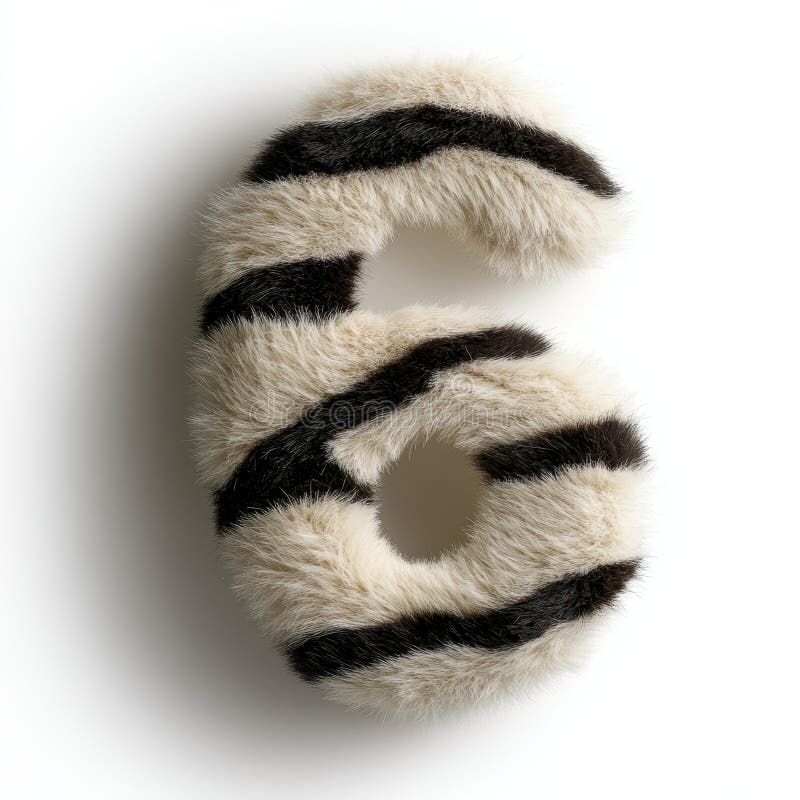 Unique Letter Six Crafted from Zebra Fur on a White Background ...