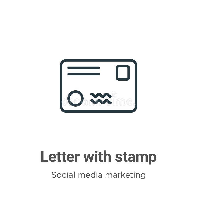 Letter with Stamp Outline Vector Icon. Thin Line Black Letter with ...