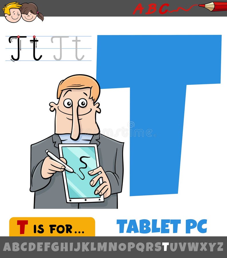 Letter T from Alphabet with Cartoon Tablet Pc Stock Illustration ...
