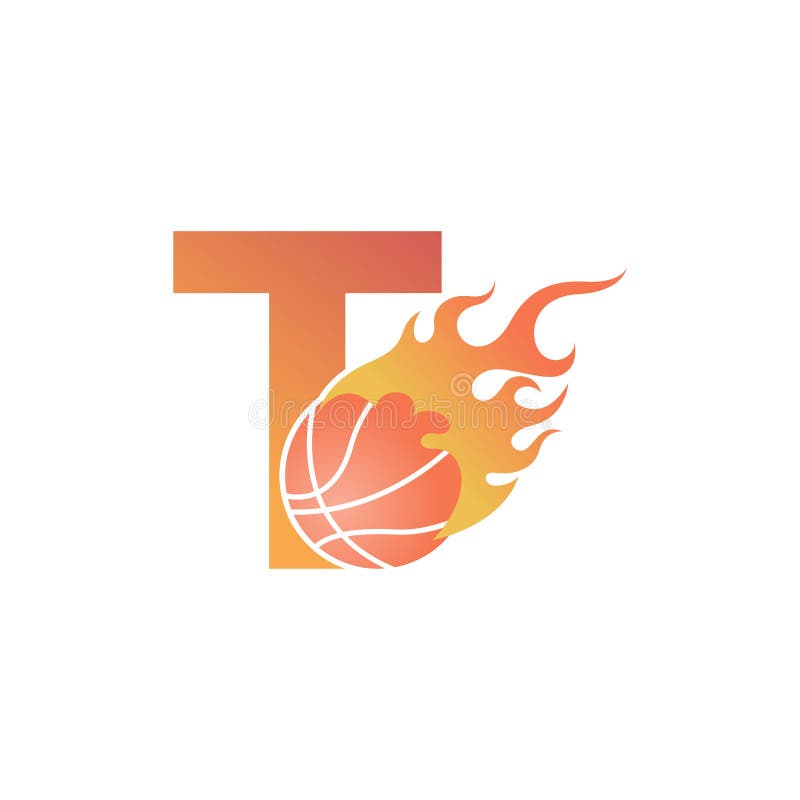 Letter T with Basketball Ball on Fire Illustration Stock Vector ...