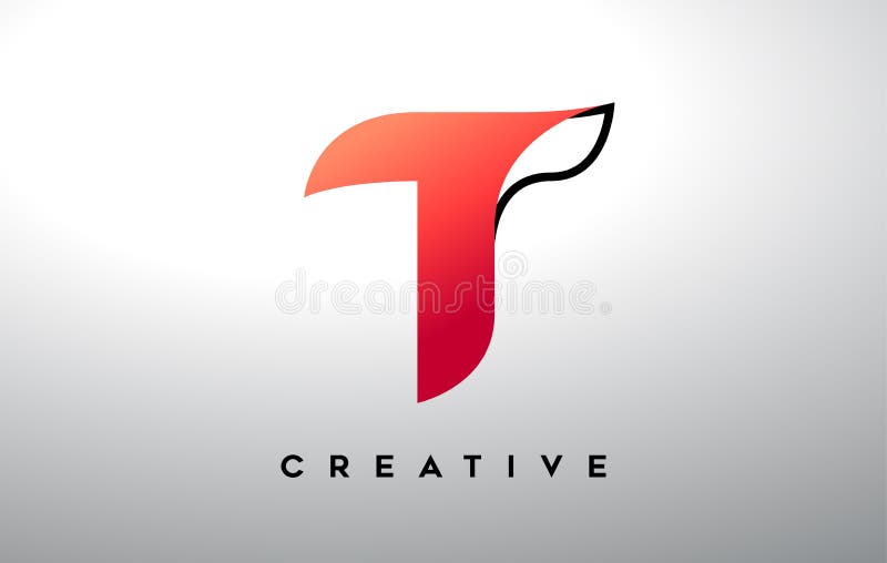 Letter T with Black Outline and Red Gradient Colors. Creative Modern ...