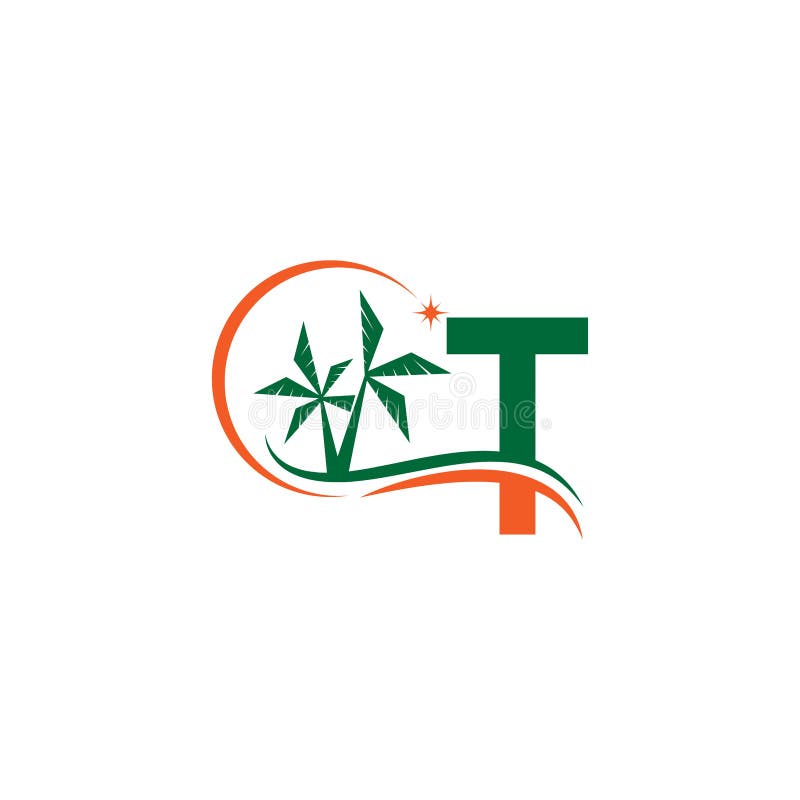 Letter T Blends with Coconut Trees by the Beach at Night Stock ...